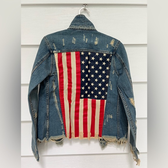 UNIF | Jackets & Coats | Unif American Flag Studded Frayed Denim Jacket ...